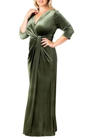 KIYONNA Versailles Velvet Evening Gown - Olive