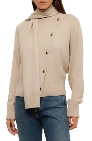 Fifteen Twenty Juni Asymmetrical Scarf Cardigan Wheat