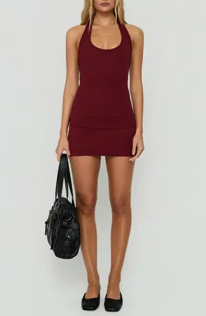 Princess Polly Baseline Rib Stretch Cotton Halter Minidress