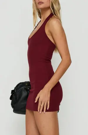 Princess Polly Baseline Rib Stretch Cotton Halter Minidress