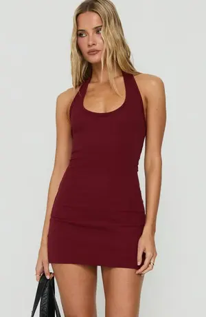 Princess Polly Baseline Rib Stretch Cotton Halter Minidress
