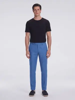 MOEVA Enzo Linen Straight-leg Pants Blue