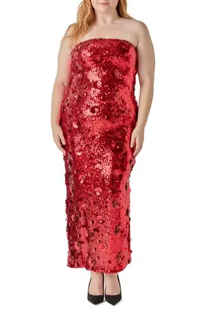 Endless Rose Sequin Appliqué Strapless Midi Dress