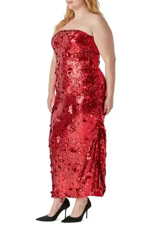 Endless Rose Sequin Appliqué Strapless Midi Dress