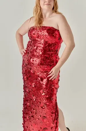 Endless Rose Sequin Appliqué Strapless Midi Dress