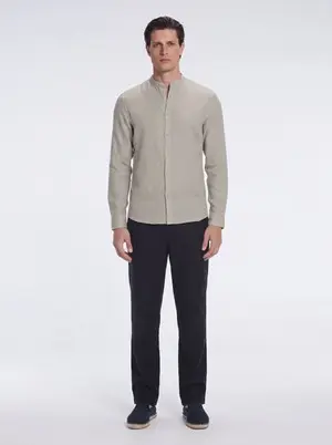 MOEVA Ryan Linen Shirt With Grandad Collar - Beige