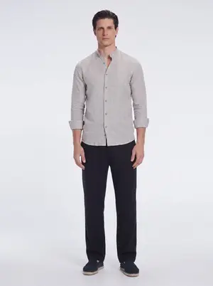 MOEVA Ryan Linen Shirt With Grandad Collar - Open Grey