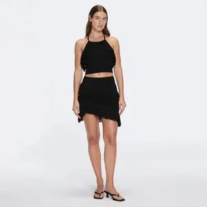 MOEVA Arlo Fringe Detail Asymmetric Mini Skirt - Black
