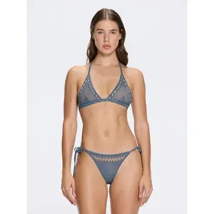 MOEVA Isola Metallic Knit Side Tie Bikini Bottom - Blue