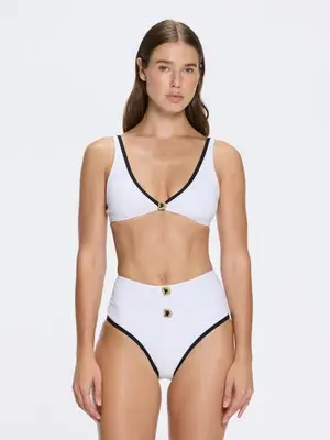 MOEVA Merrin V Neck Textured Bikini Top - White