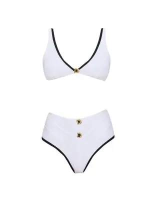 MOEVA Merrin V Neck Textured Bikini Top - White