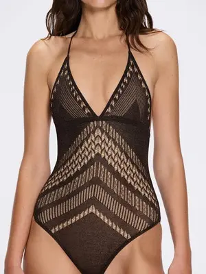 MOEVA Villone V Neck Knitted One Piece Swimsuit - Brown