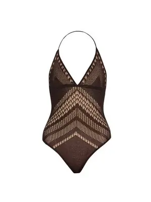 MOEVA Villone V Neck Knitted One Piece Swimsuit - Brown