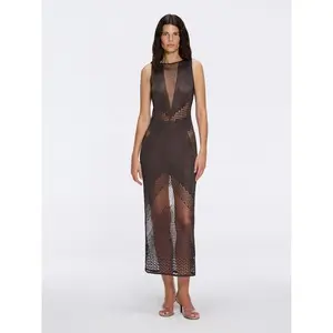 MOEVA Nerida Mesh Knit Ankle-length Dress With Fringe Details - Black
