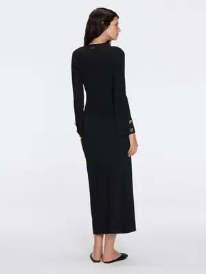 MOEVA Brezia Knitted Maxi Dress With Long Sleeves And Gold Button Details - Black