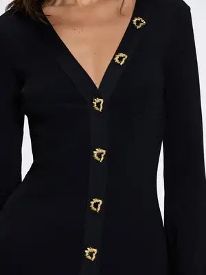 MOEVA Brezia Knitted Maxi Dress With Long Sleeves And Gold Button Details - Black