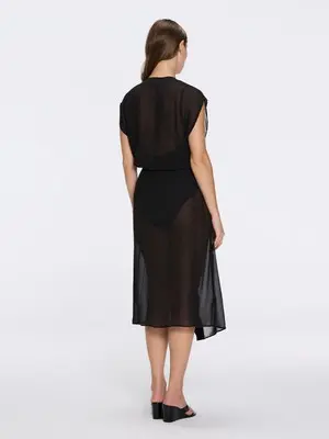 MOEVA Dela Sleeveless Wavy-trim Belted Sheer Kaftan - Black