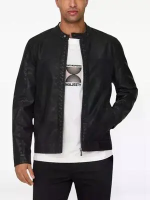 ONLY&SONS|MAN Quilted-shoulder Biker Jacket