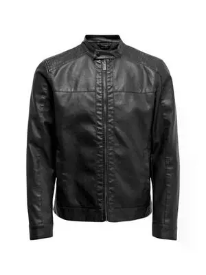 ONLY&SONS|MAN Quilted-shoulder Biker Jacket - Black