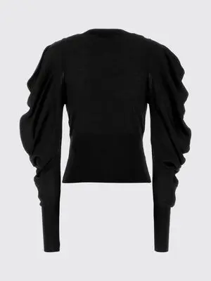Blumarine Slim Fit Wool Cardigan With Flower Appliqué And Ruched Shoulders - Black