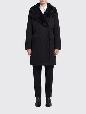 TOTEME Double-breasted Knee-length Cotton Coat With Fur Collar