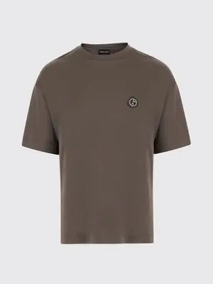 Giorgio Armani Crewneck T-shirt In Cotton And Modal With Contrast Logo