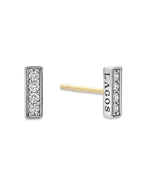 Lagos Sterling Caviar Spark Diamond Linear Stud Earrings