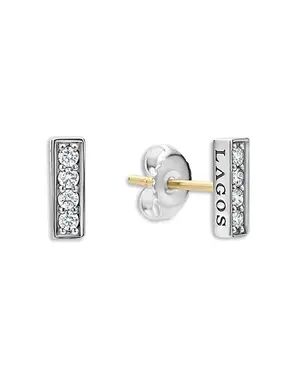 Lagos Sterling Caviar Spark Diamond Linear Stud Earrings
