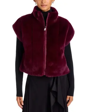 Adrienne Landau The Miller Faux Fur Vest Ruby