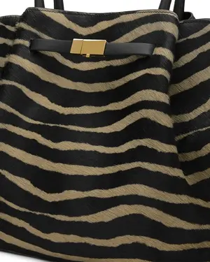 DEMELLIER New York Calf Hair Belted Tote - Zebra Effect/black