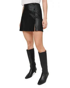Bella Dahl Faux Leather Asymmetric Button Mini Skirt