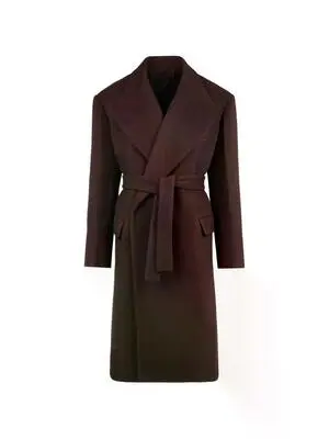 TOD'S Belted Leather-trim Coat - Brown