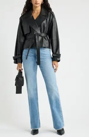 OPEN EDIT Cropped Leather Trench Jacket