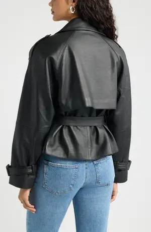 OPEN EDIT Cropped Leather Trench Jacket