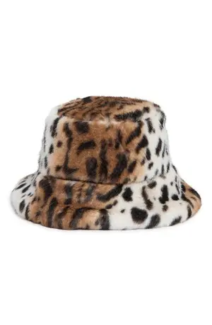 AFRM Faux Fur Bucket Hat - Mixed Leopard