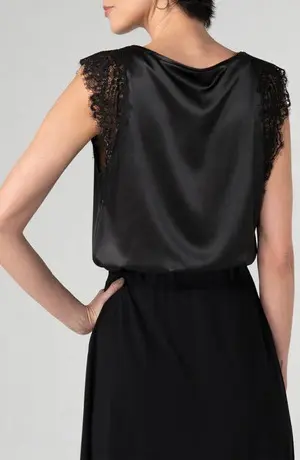 LIVERPOOL Lace Trim Satin Top