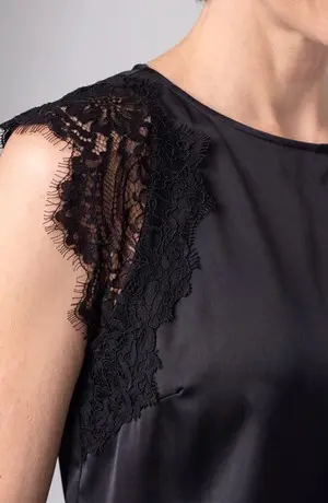 LIVERPOOL Lace Trim Satin Top