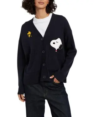 Chinti & Parker Wool-cashmere Snoopy Peek Pocket Cardigan - Navy