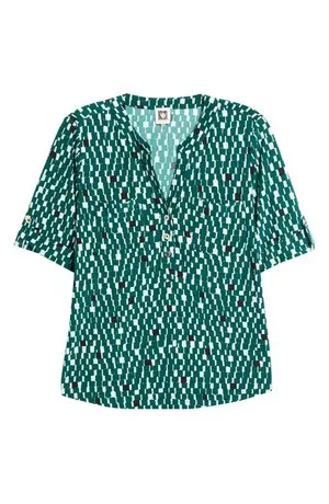 Anne Klein Print Knit Top With Elbow Sleeves - Pine Forest Multi