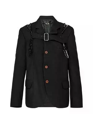 Comme Des Garçons Buckle-detail Frayed Blazer - Black