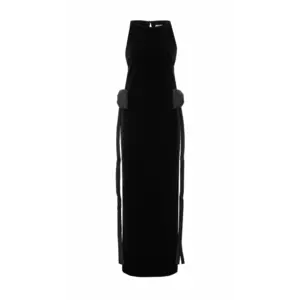 SELF-PORTRAIT Velvet Bow Maxi Dress - Black
