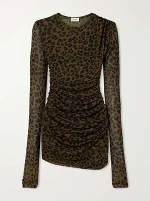 Saint Laurent Draped Leopard-print Tulle Mini Dress - Leopard Print