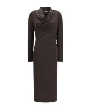 Brunello Cucinelli Techno Wool Jersey Draped Dress With Monili - No