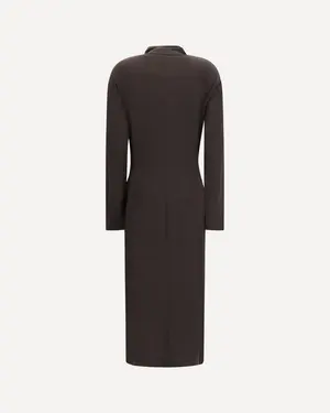 Brunello Cucinelli Techno Wool Jersey Draped Dress With Monili