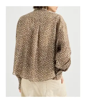 Brunello Cucinelli Silk Dapple Pongee Pussybow Blouse With Monili