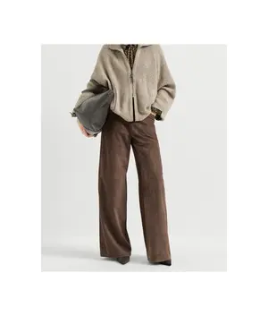 Brunello Cucinelli Suede Baggy Trousers With Monili