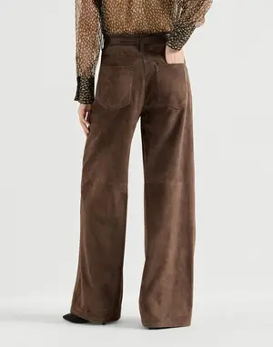 Brunello Cucinelli Suede Baggy Trousers With Monili