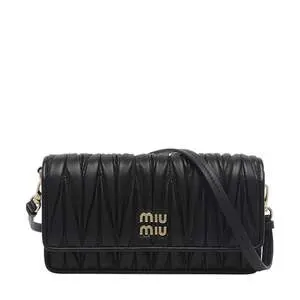 Miu Miu Logo Matelasse' Crossbody Bag - Black