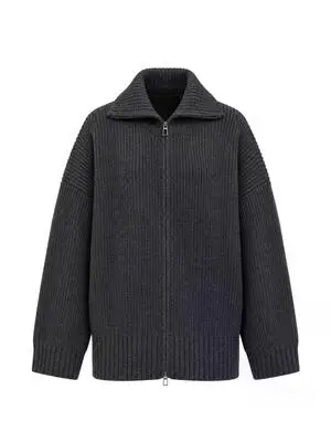 THE FRANKIE SHOP Veda Oversized Zip-up Cardigan Charcoal