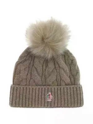 Moncler Pom-pom Cable-knit Beanie Hat - Neutrals